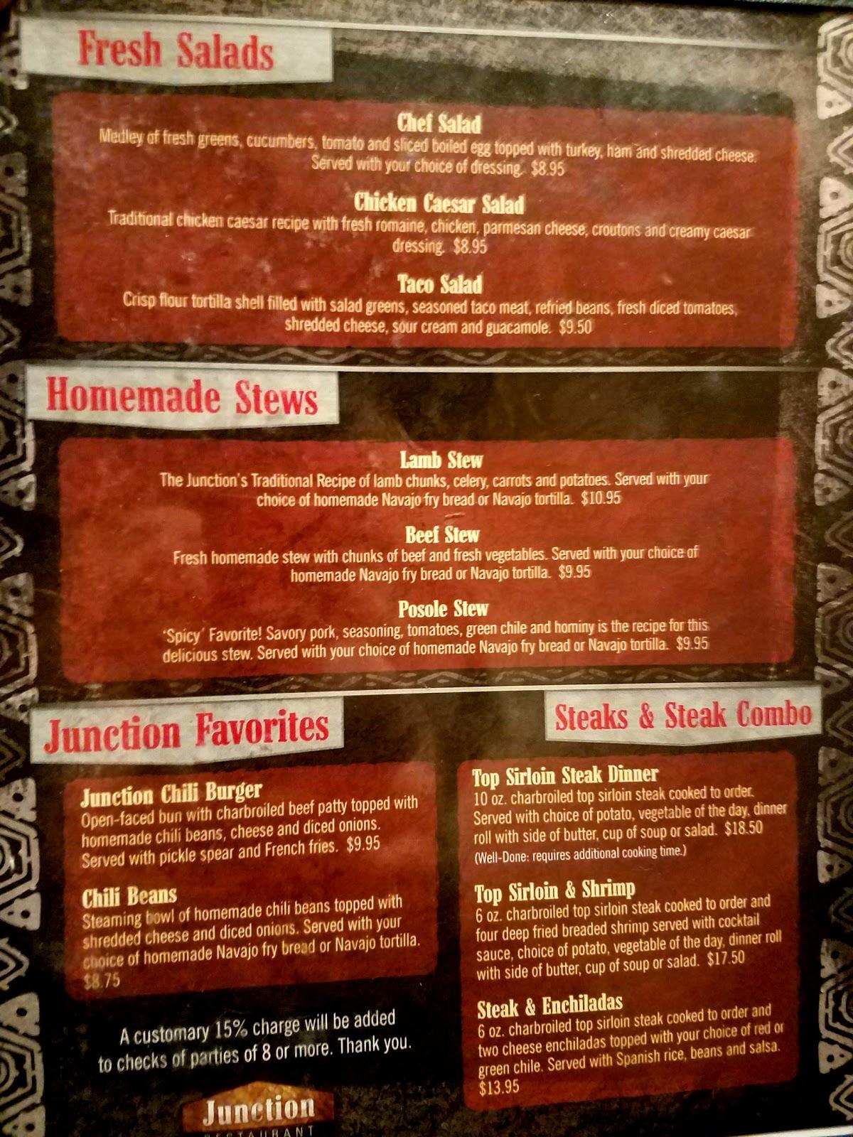 Menu at Junction Restaurant, Chinle, 100 E