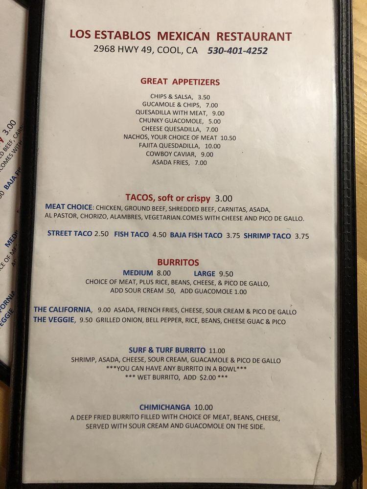 Carta de Los Establos Méxican Restaurant, Estados Unidos, CA-49