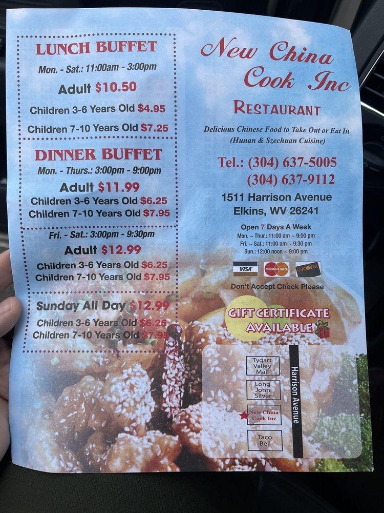 Menu at New China Cook Restuarant restaurant, Elkins