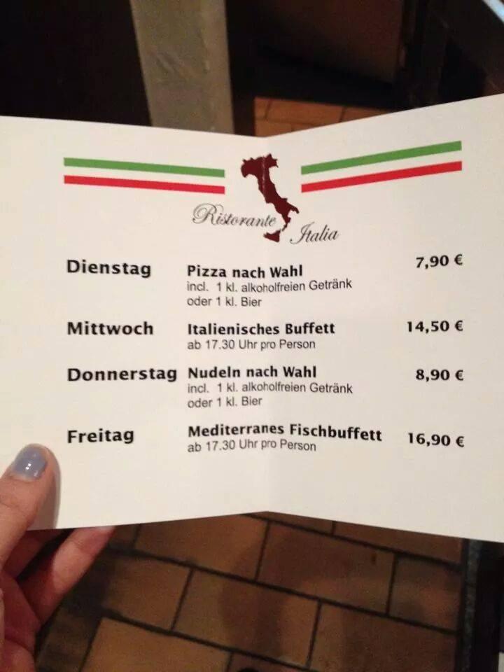 Menu at Ristorante Italia restaurant, Tarp