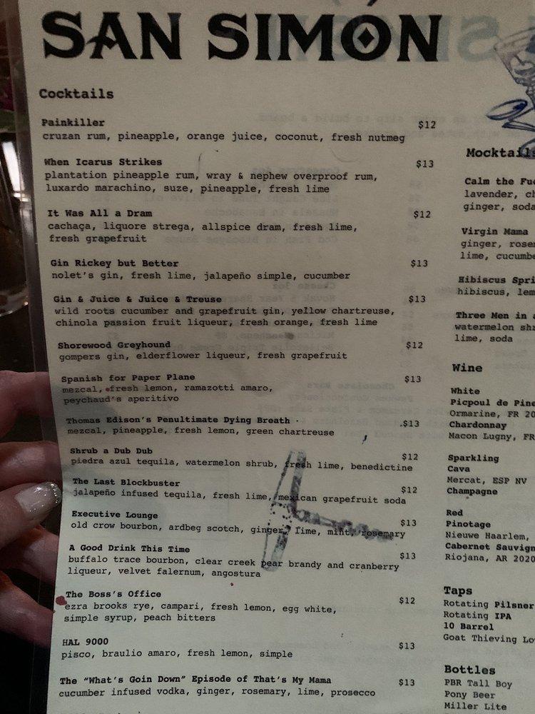Menu at San Simón pub & bar, Bend