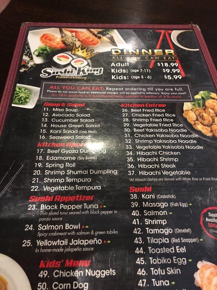 Menu at Sushi Kola restaurant, Fredericksburg