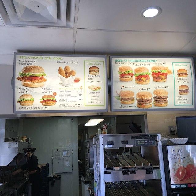 Menu at A&W Canada fast food, Edson
