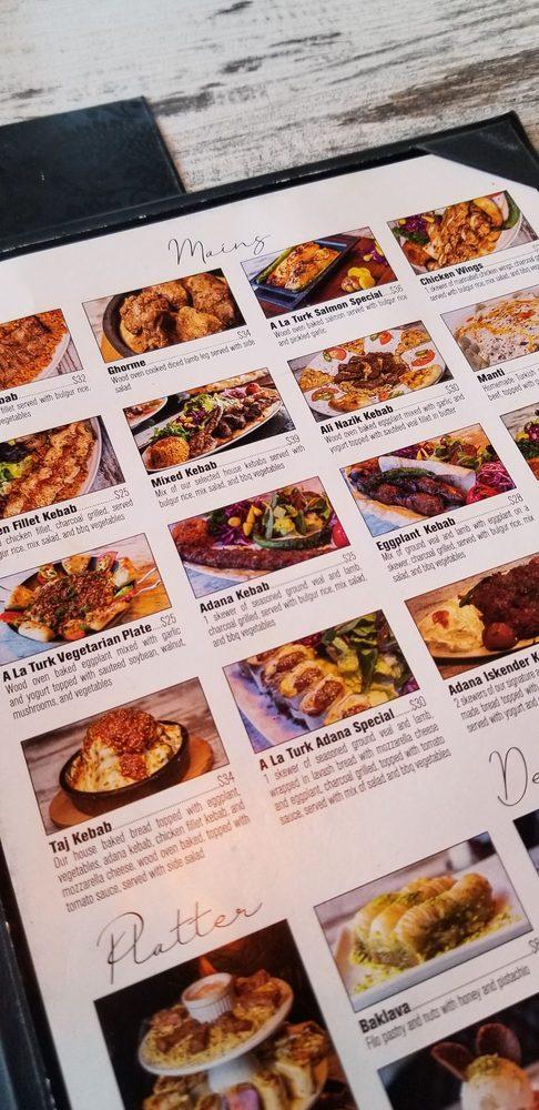Menu at A la Turk restaurant, Toronto