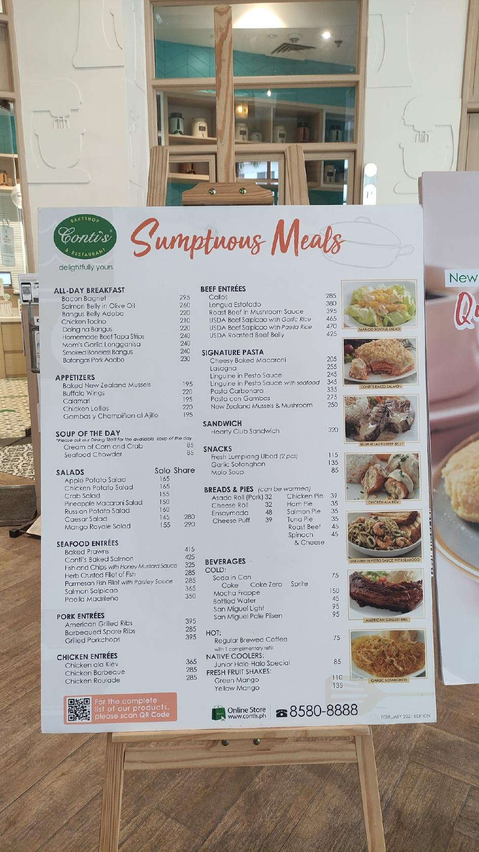 Menu at Conti's Bakeshop, Quezon City