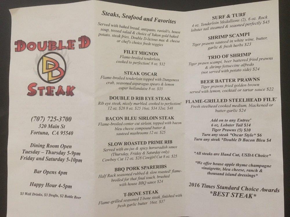 Menu at Double D Steak LLC steakhouse, Fortuna
