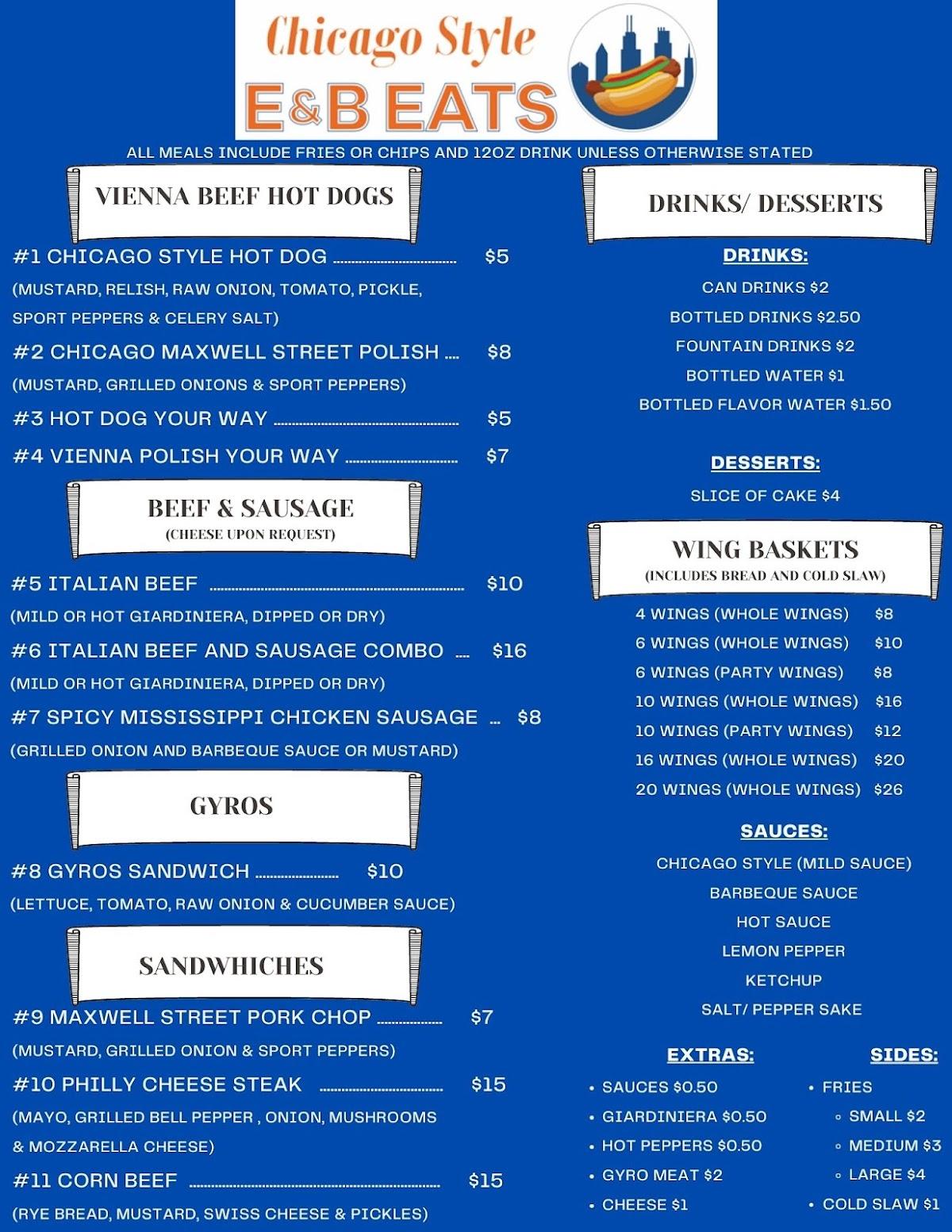 Menu at E And B Eats Chicago Style fast food, Hurst