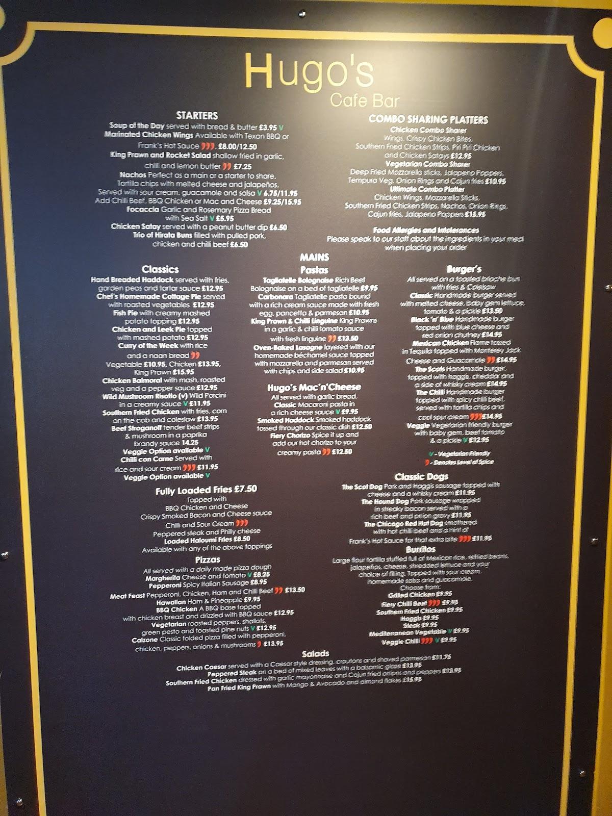 Menu at HUGOS Bar & Pavilion, Dalgety Bay