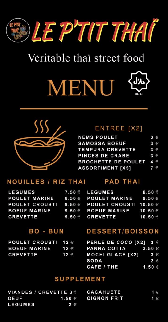 Menu at Le p’tit thaï restaurant, Montpellier, 22 Rte de Lodève