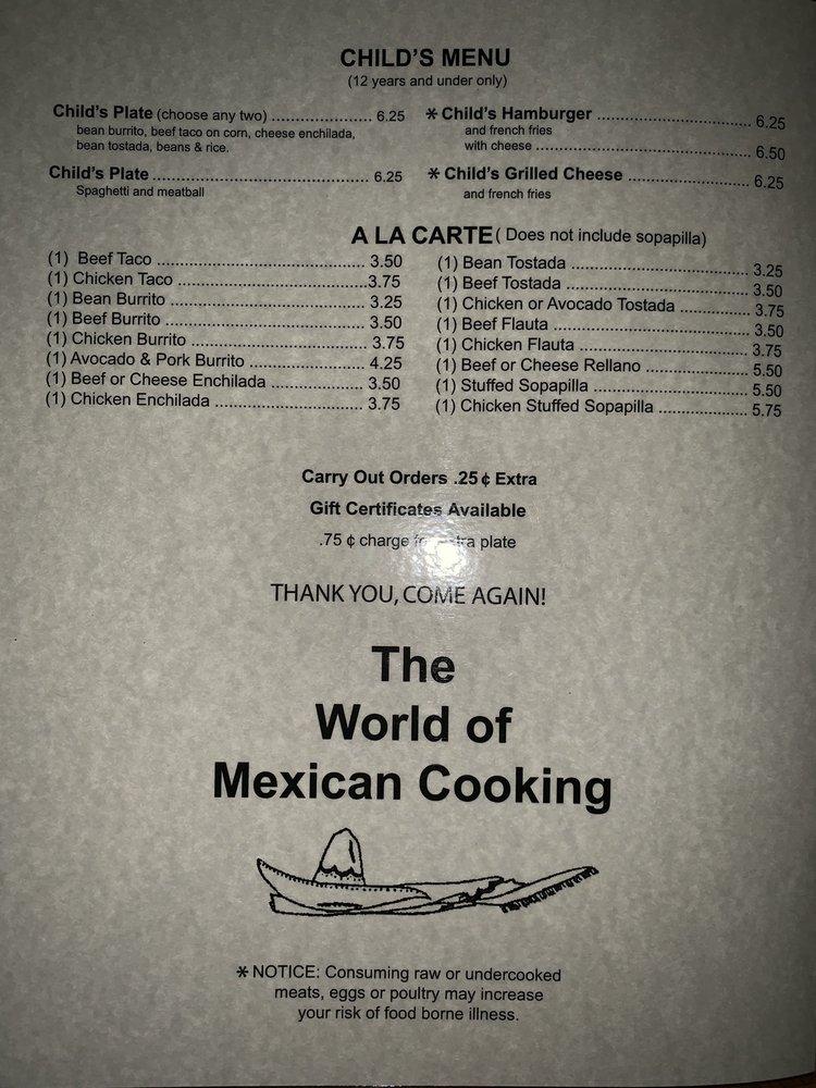 Menu at Mill Stop Cafe, Pueblo