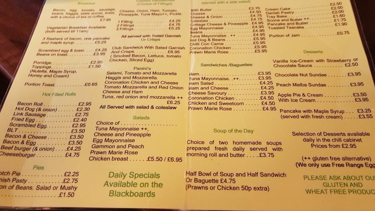 Menu at Rumblin Tum cafe, Moffat