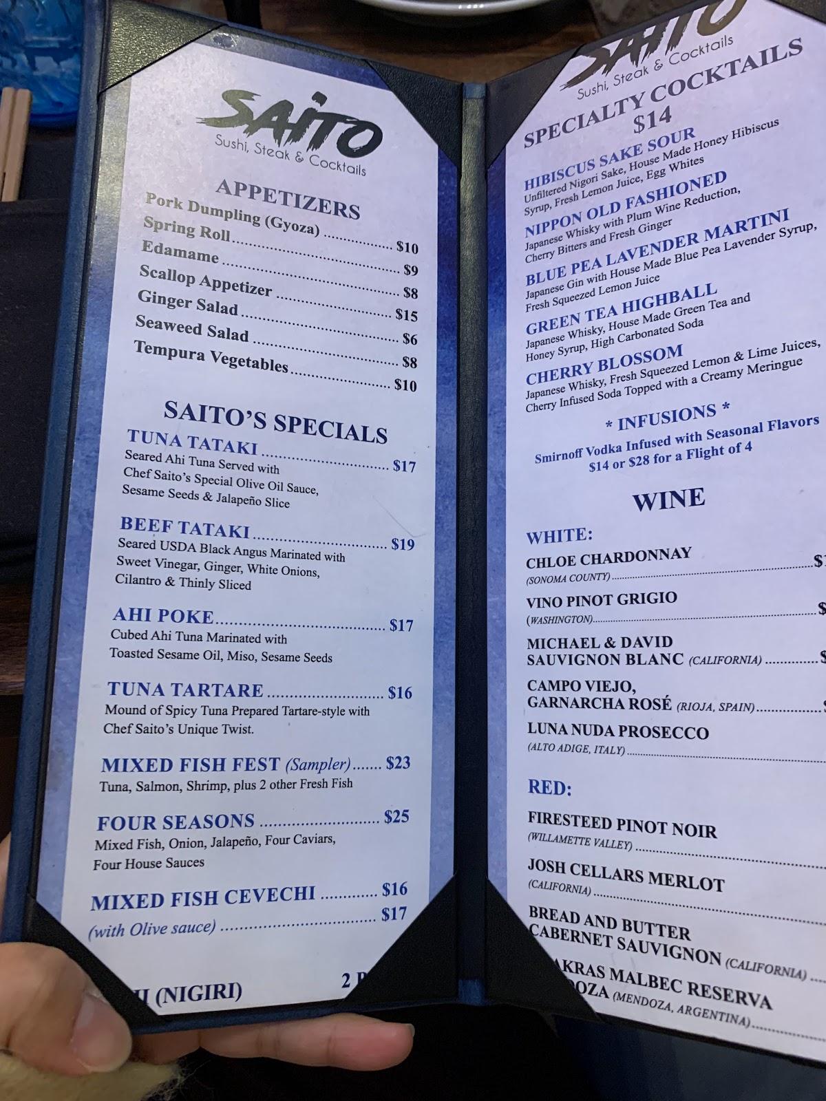 Menu at Saito - Sushi, Steak & Cocktails restaurant, Atlanta