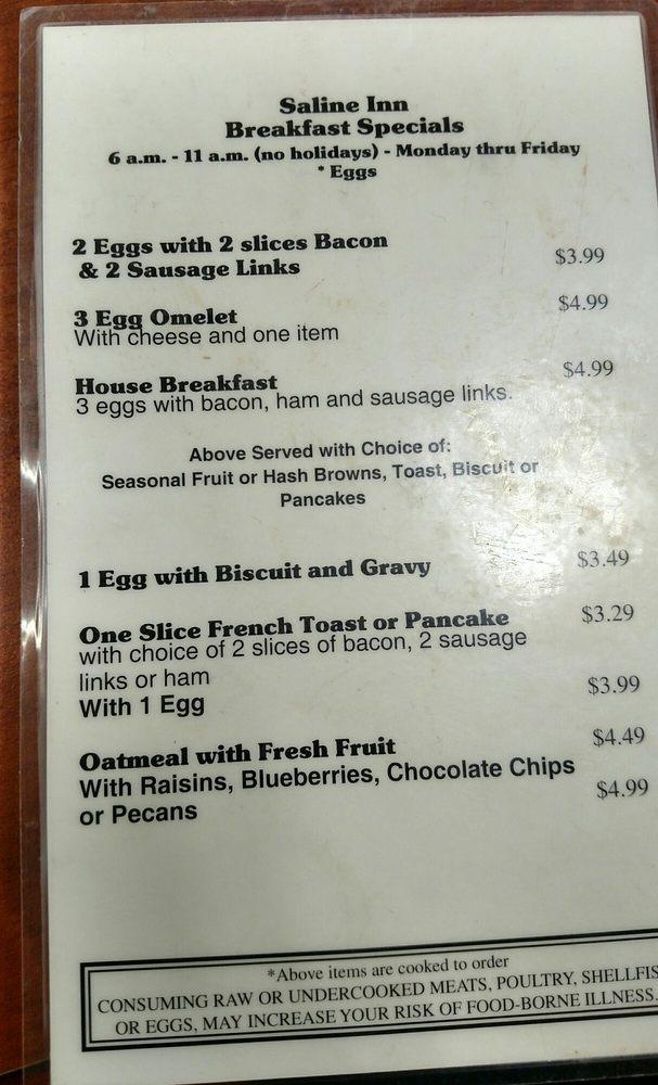 Menu at Saline Inn restaurant, Saline