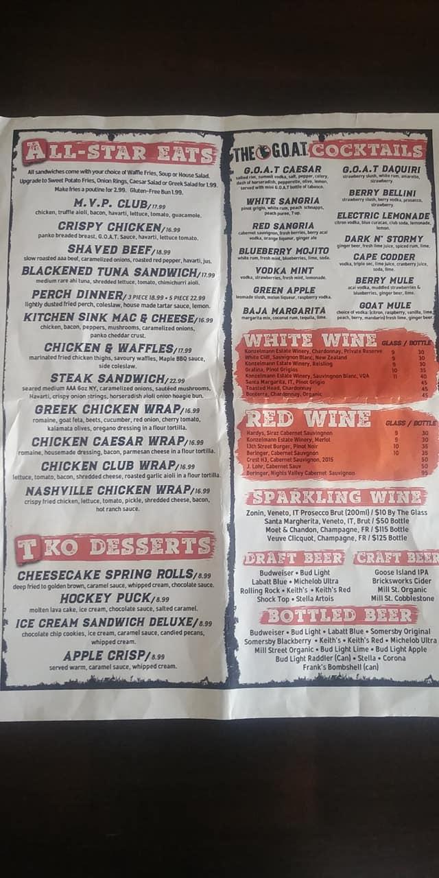 Menu at The goat pub & bar, Lakeshore, Essex County Rd #22 Suite 190