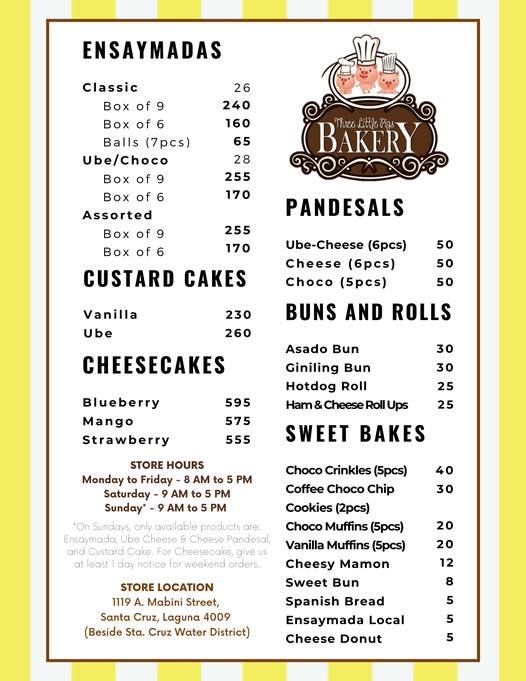 Menu at Three Little Pigs Bakery, Santa Cruz