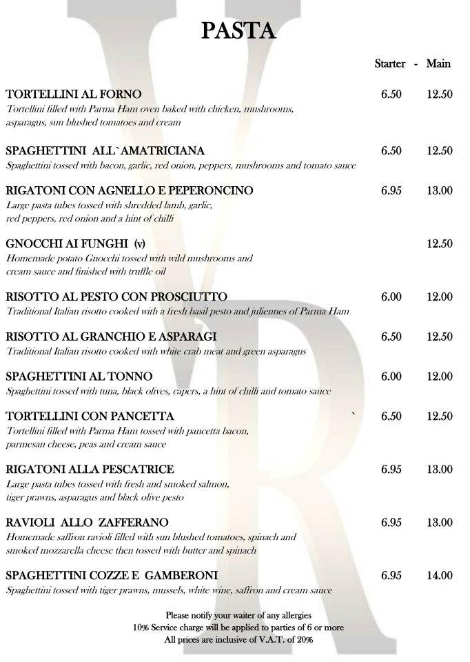 Menu at Villa Romana Fareham restaurant, Fareham, The Old Coach House