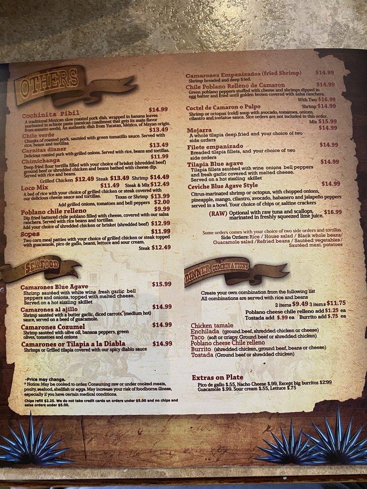 Menu at Blue Agave restaurant, Douglasville, Chapel Hill Rd