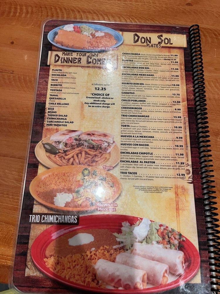 Menu at Don Sol Mexican Grill restaurant, Mattoon