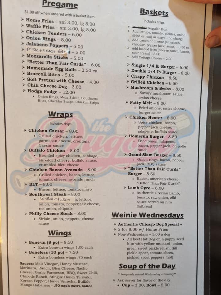 Menu at The Dugout pub & bar, Merrill