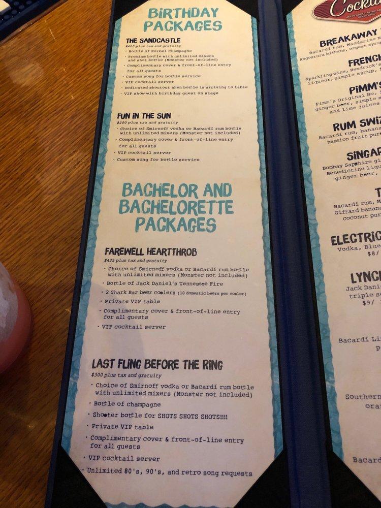 Menu at Shark Bar, St. Louis