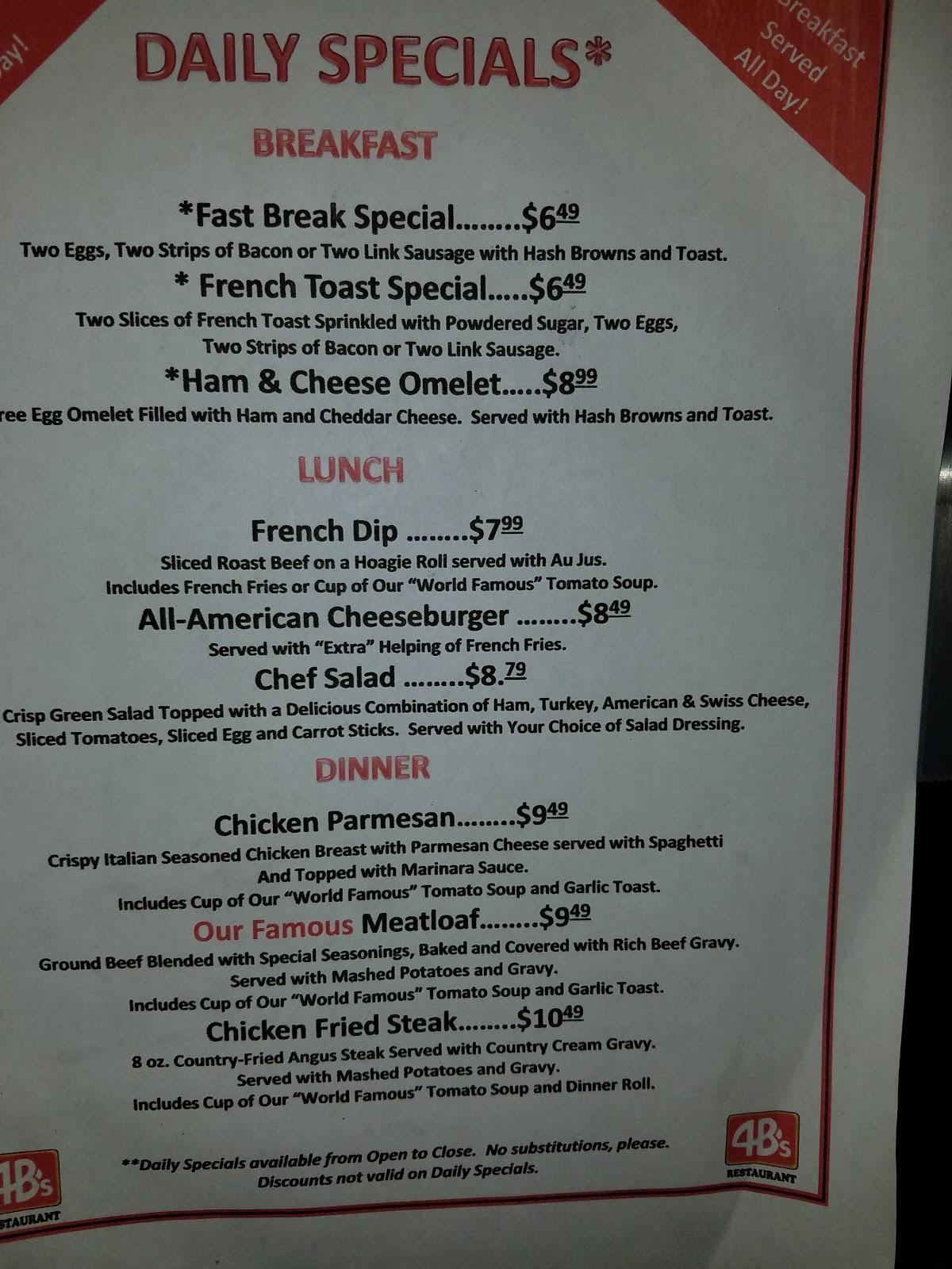 Menu at 4Bs Antlers Libby restaurant, Libby