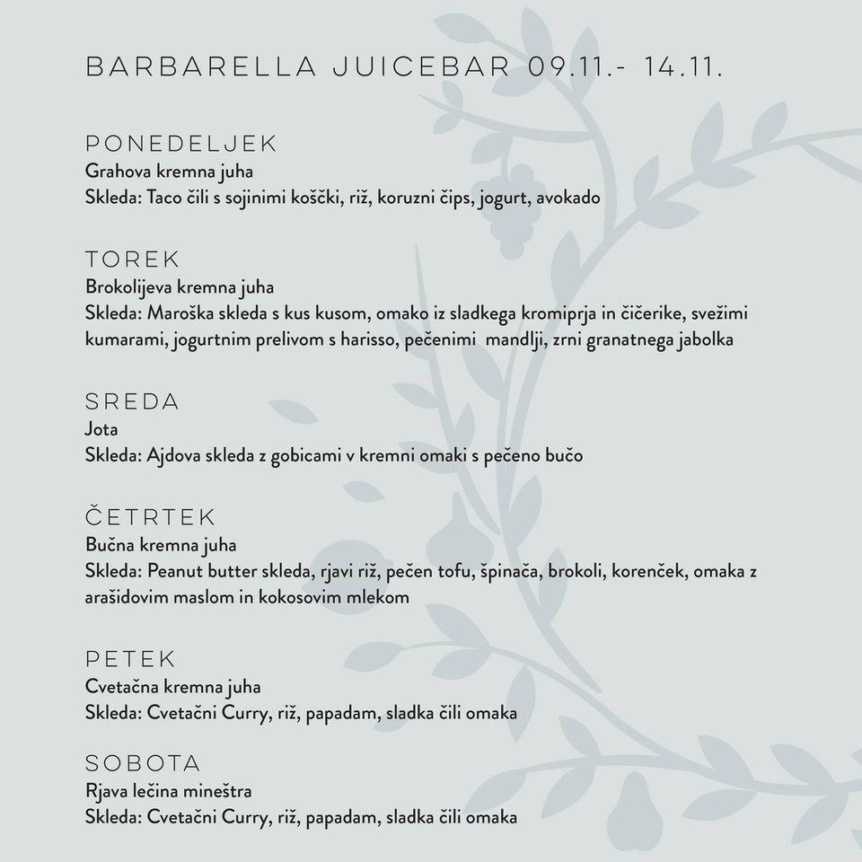 Menu at BARBARELLA JUICEBAR, Ljubljana