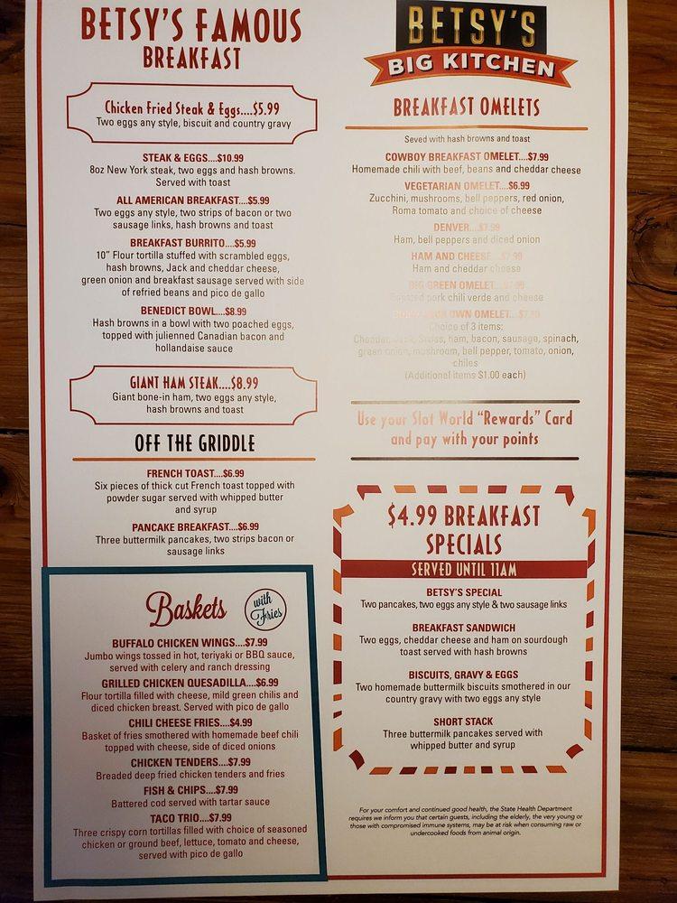 Menu at Betsy's Big Kitchen cafe, Carson City