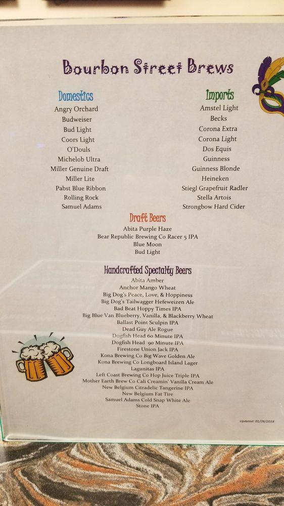 Menu at Bourbon Street pub & bar, Henderson, 721 Mall Ring Cir