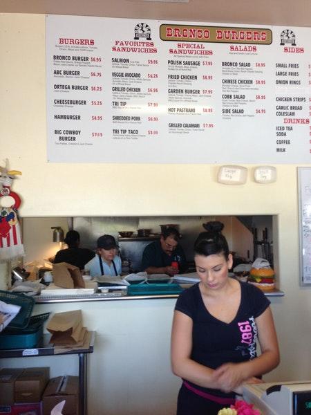 Menu at Bronco Burger restaurant, Paso Robles