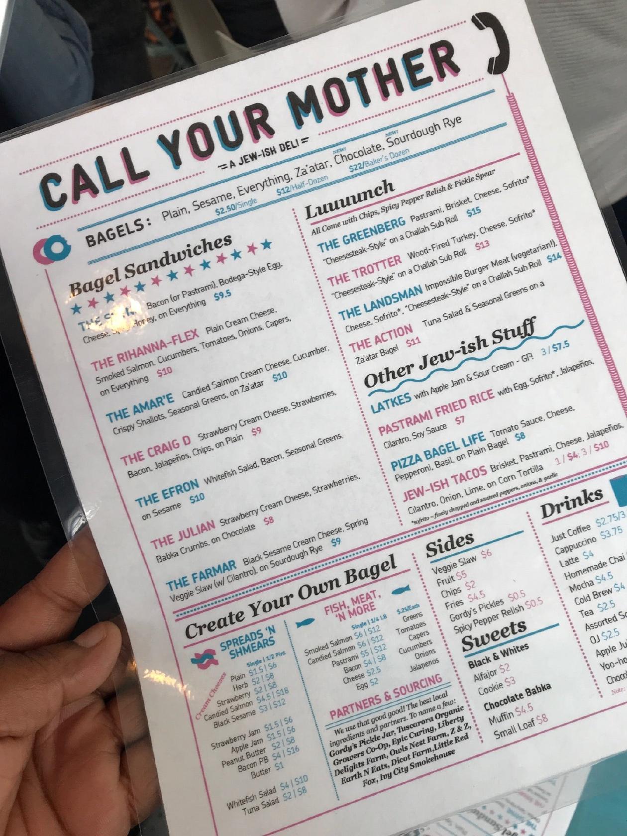 Menu at Call Your Mother Deli – Park View restaurant, Washington ...