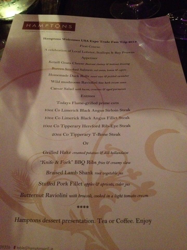Menu at Hamptons Grill BBQ, Limerick