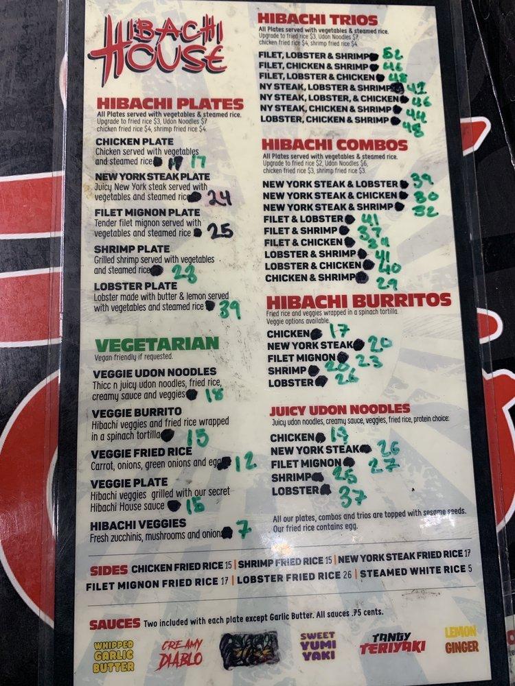 Menu at Hibachi House, Downey