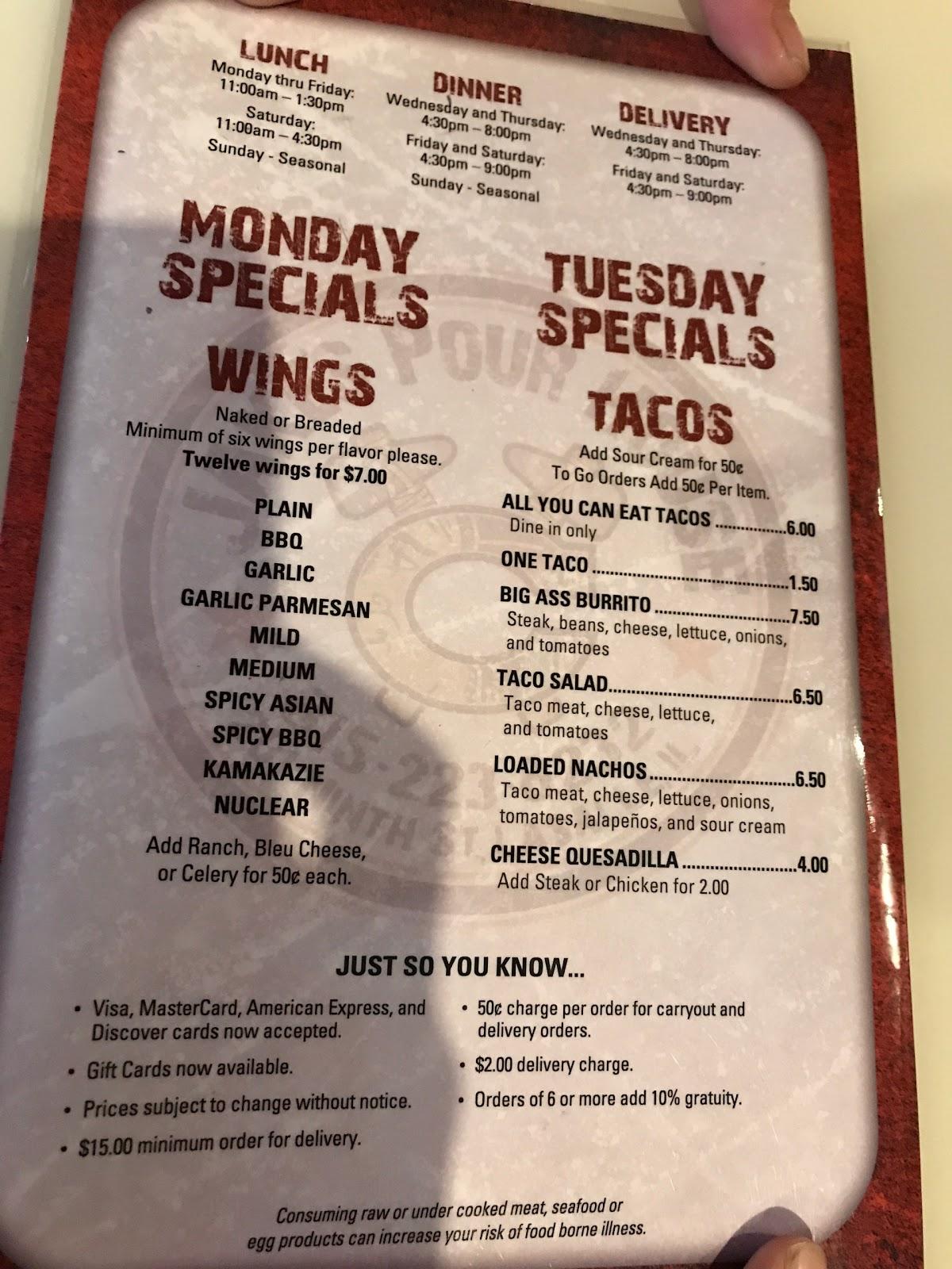 Menu at Jake's Pourhouse pub & bar, LaSalle