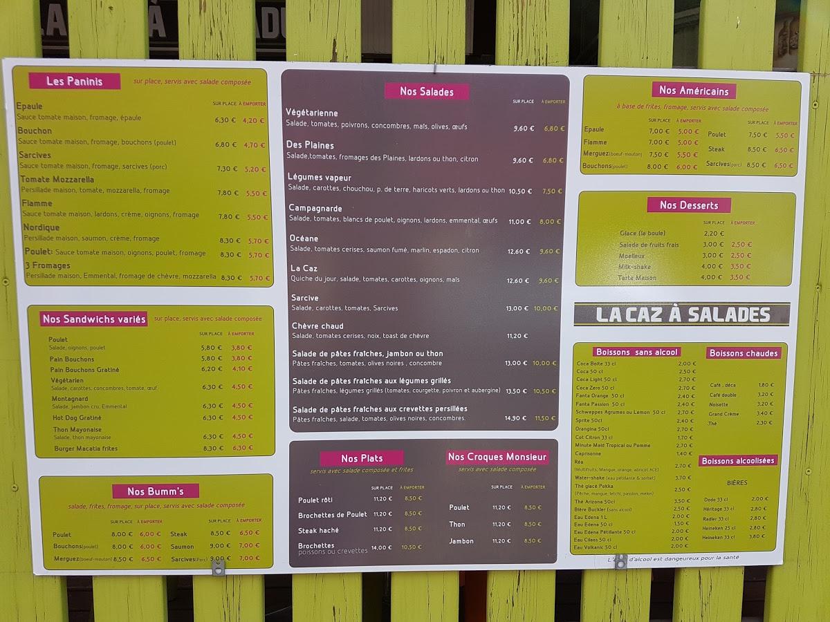Menu at La Caz à Salades fast food, Saint-Denis