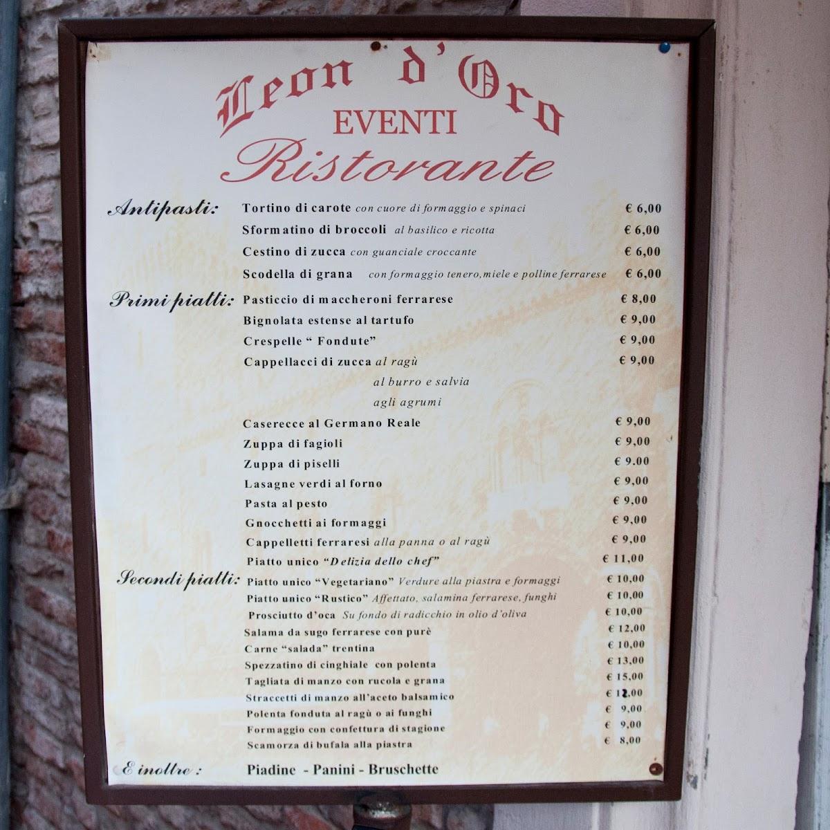 Speisekarte von Leon D'Oro restaurant, Ferrara