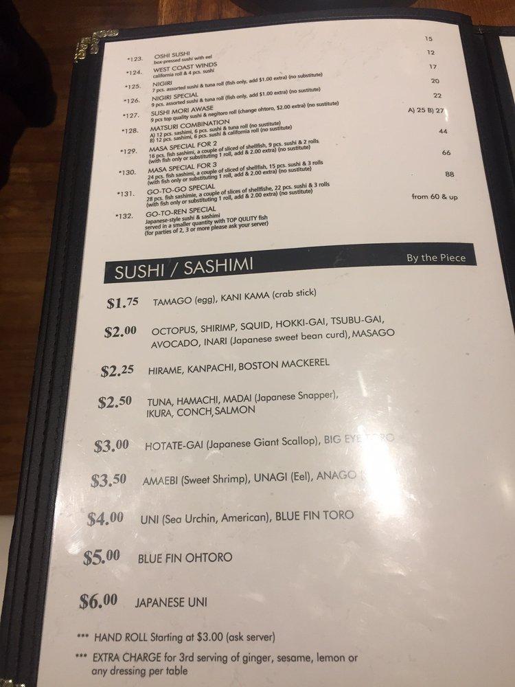 Menu at Matsuri restaurant, Miami