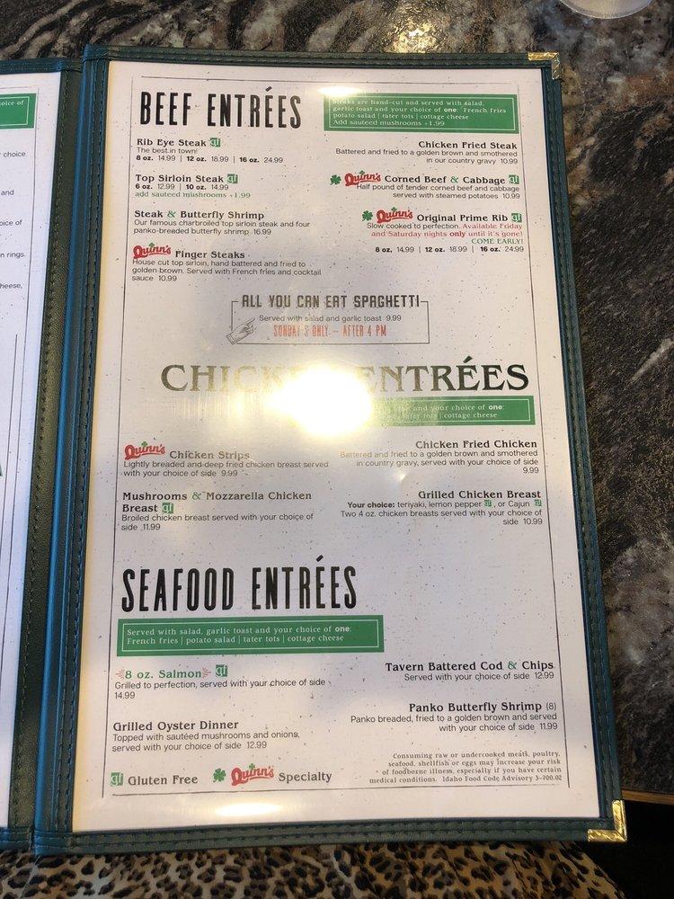 Menu at Quinn's Restaurant & Lounge, Boise