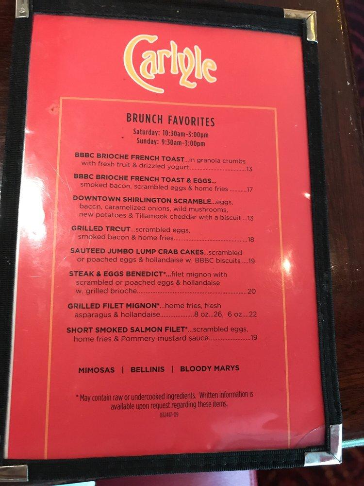 Menu at Carlyle restaurant, Arlington