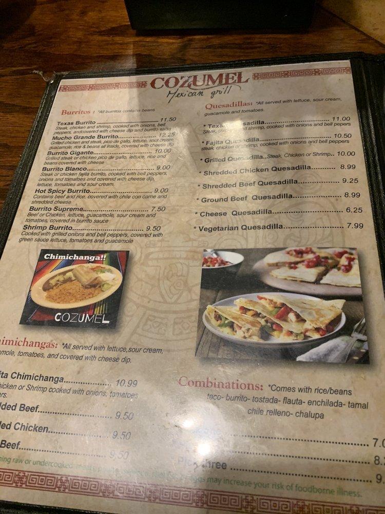 Menu at Cozumel Mexican Grill restaurant, Loxley