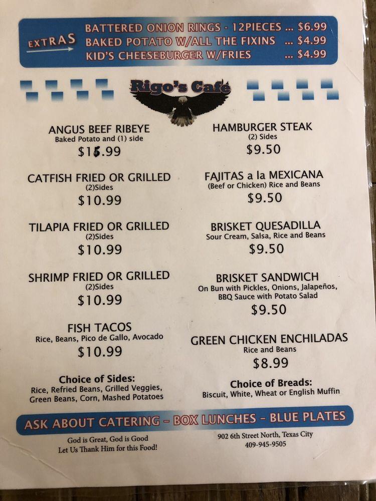 Menu at Rigos Cafe, Texas City
