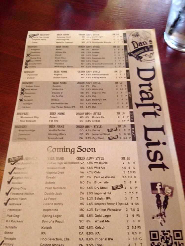 Menu at Dan's Restaurant & Taphouse, Boonsboro