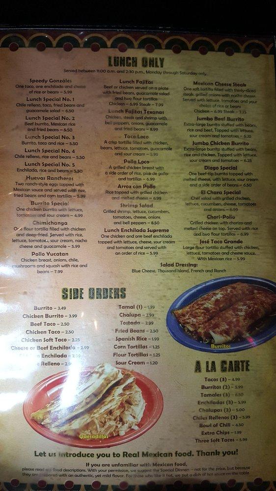 Menu at El Rancho restaurant, Stuart