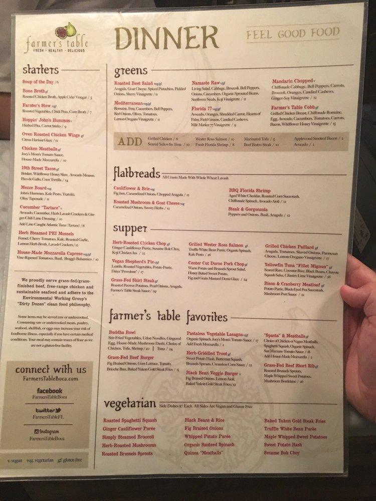 Menu at Farmer's Table pub & bar, Boca Raton
