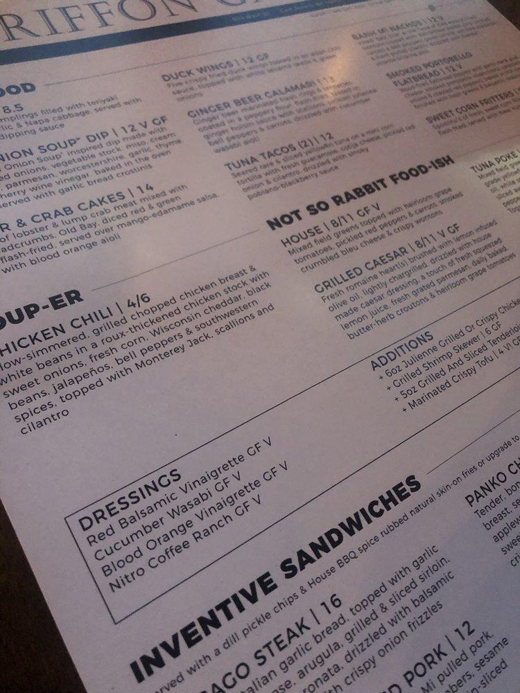 Menu at The Griffon Gastropub, East Aurora