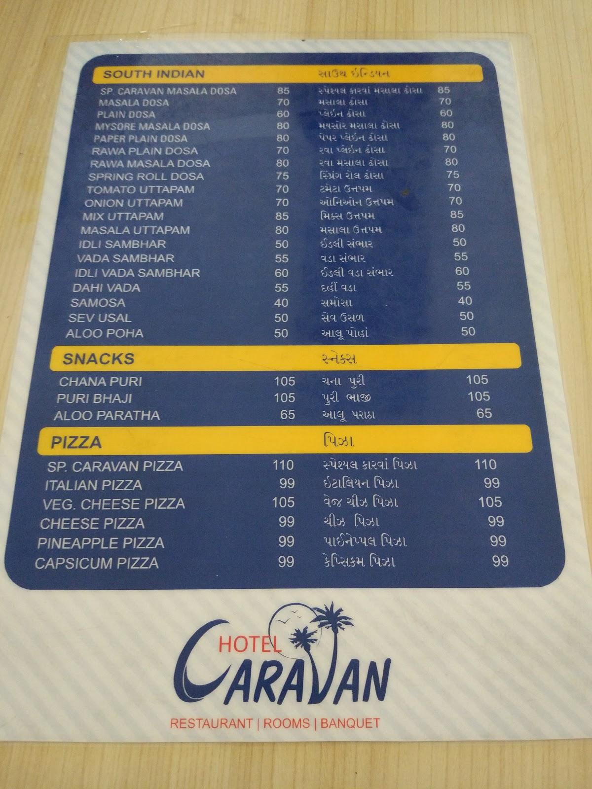 Menu at Hotel Caravan, Unava