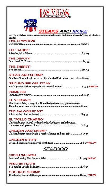 Menu at Las Vigas Steak Ranch restaurant, Nogales