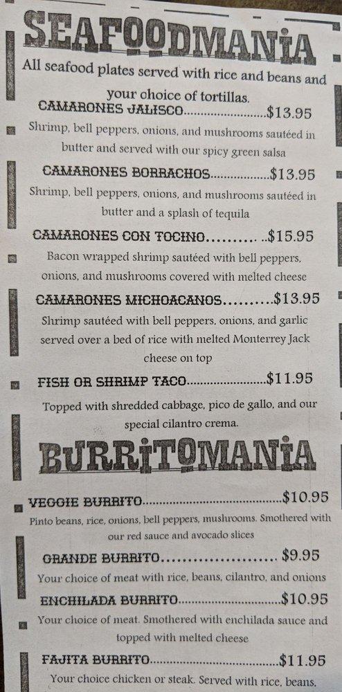Menu at TACOMANIA STREET TACOS Y MAS restaurant, Merlin