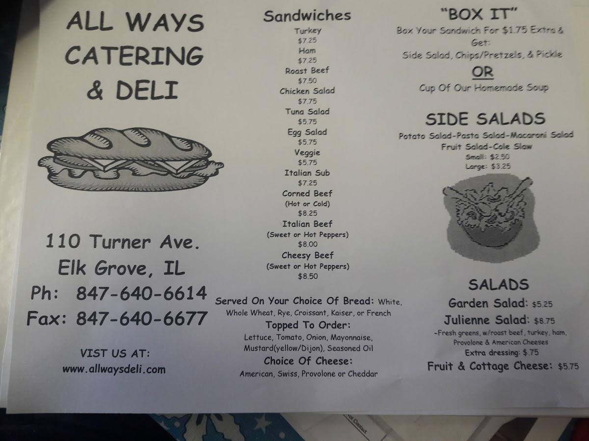 Menu at All Ways Catering & Deli restaurant, Elk Grove Village