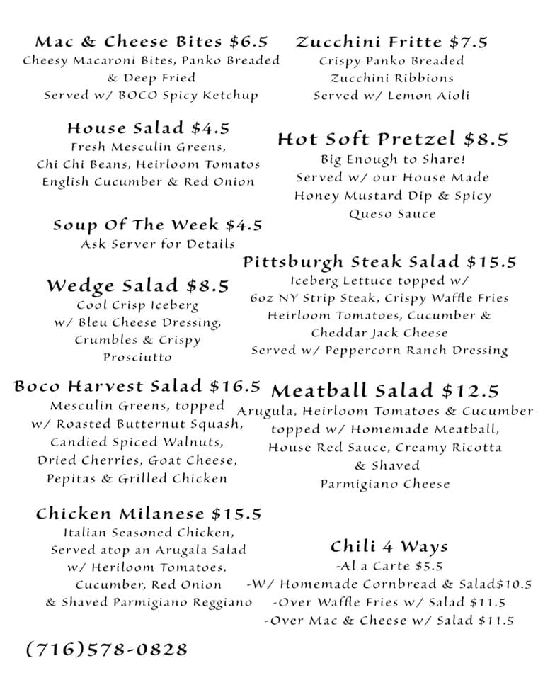 Menu at BOCO Kitchen restaurant, North Boston