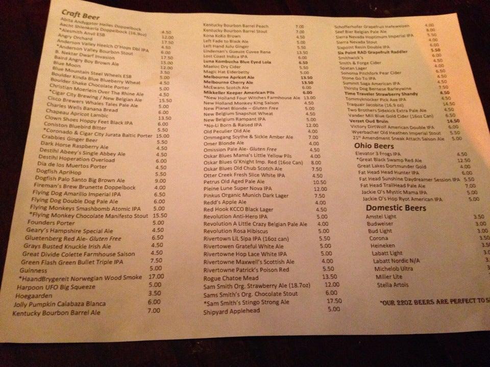 Menu at Cashmere Cricket pub & bar, Cuyahoga Falls